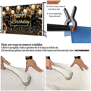 Sensfun Black Gold Happy Birthday Backdrop Sparkle Glitter Golden Balloon Bokeh Circles Dots Photography Background Men Women 30th 40th 50th 60th Birthday Party Decorations Photo Banner Prop 7x5ft