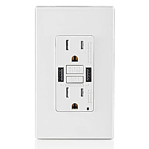 Leviton GUSB1-W 15A SmartlockPro GFCI Combination 24W(4.8A) Type A USB In-Wall Charger Outlet , White