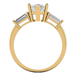 Clara Pucci 2.5 ct Pear Baguette cut 3 stone Solitaire Moissanite Designer Anniversary Bridal Engagement Ring 14k Yellow Gold