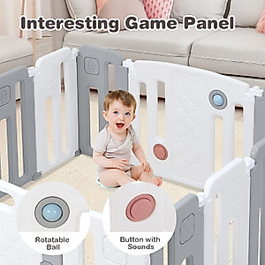 Costzon Baby Playpen, 14-Panel Extra Large Playpen for Babies and Toddlers, Foldable Activity Play Center with Safety Gate, Whiteboard, Indoor and Outdoor Baby Fence NO Gaps for Boys Girls
