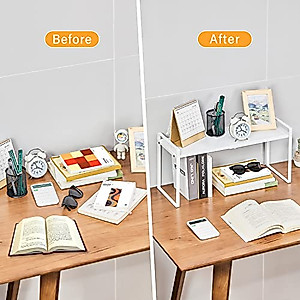 ZEKBEAN 2 Tier Expandable Cabinet Shelf Organizer Over the Sink Storage Rack Adjustable Countertop for Kitchen Bathroom Pantry Spice Cupboard Dish Cup Bottle Pot Metal Plate Heavy Duty Nonslip(White)