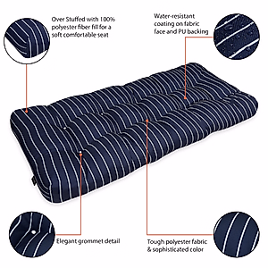 Classic Accessories Outdoor Bench Cushion, Classic Navy, Stripe, 54" W x 18" D x 5" Thick, Outdoor Bench, Bench Cushions, Outdoor Cushions