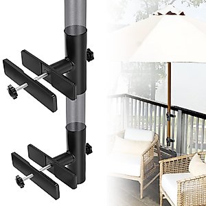 Magacyo Adjustable Patio Umbrella Holder - Outdoor Umbrella Base and Stand Metal Clamp for Fixed Deck Railing and Poles