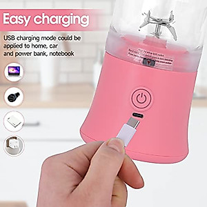 Procoloredfun Portable Blender,Porsonal Mini Blender for Shakes and Smoothies,USB Rechargeable, Fresh Juice Blender With 6 Blades, 20Oz Handheld Blender(pink)