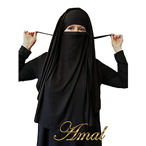 AMAL Niqab Muslim Nikab Women Burka Overhead Jilbab Long Hijab Abaya Khimar (Black)