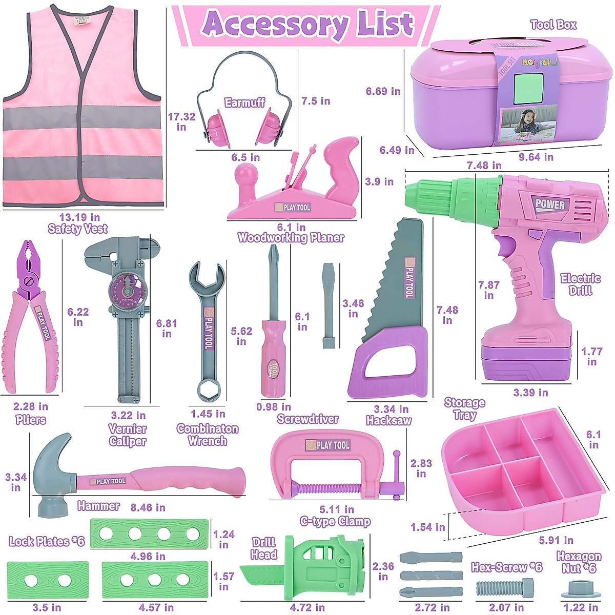 Kids Tool Set, 31 PCS Kids Tool Box Pretend Play Construction Toy with Electric Drill Hammer Tool Accessories Toddler Tool Set for Girls Boys Ages 3 4 5 6 7 Years Old