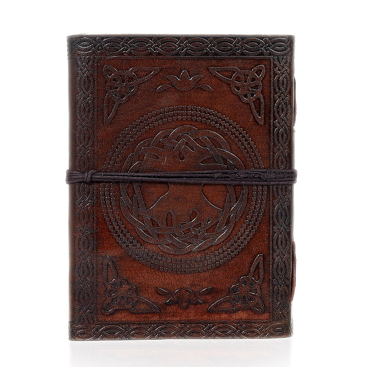 AzureGreen DOUBLE DRAGON Blank Page BOOK Handcrafted Leather Writing Unlined 5 x 7 JOURNAL (Brown)