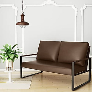 DLKGG Modern 45" Loveseat Sofa Couch, Faux Leather Small Loveseat Sofa with Ergonomic Cushion & Scratch Resistant Foot Mats, 2-Seater Loveseat Sofa for Living Room, Office, Reception Room(Brown)