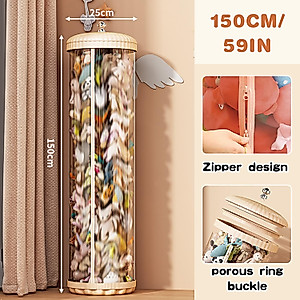 MOFGOE Large Toy Storage Tube with Lid, Stuffed Animal Storage Bucket, Transparent Stuff Animal Organizer with Zipper, for Kids, Boys, Girls, Nursery, Playroom,White,59in