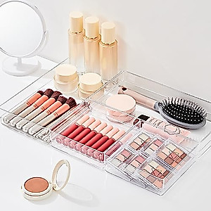 SMARTAKE 6 PCS Clear Plastic Drawer Organizers Set, Large Size Non-Slip Desk Drawer Organizer, 2-Size Versatile Bathroom and Vanity Drawer Organizer Trays for Makeup, Bedroom, Office, Kitchen Utensils