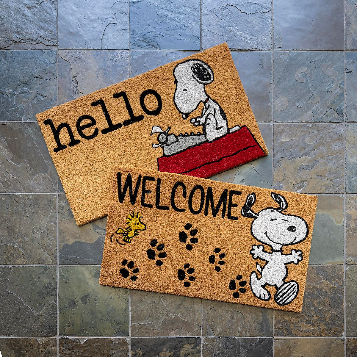 Gertmenian Peanuts Coir Mat (2-Pack) Welcome Mats for Front Door, Home Entrance, Garage, and Back Door, Home Decor, 20" x 34" Each, Peanuts Snoopy Welcome 80022