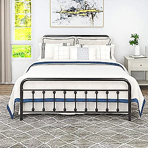 Diolong Metal Bed Frame Vintage Sturdy Queen Size with Headboard and Footboard Mattress Foundation No Box Spring Needed (Queen, Black)