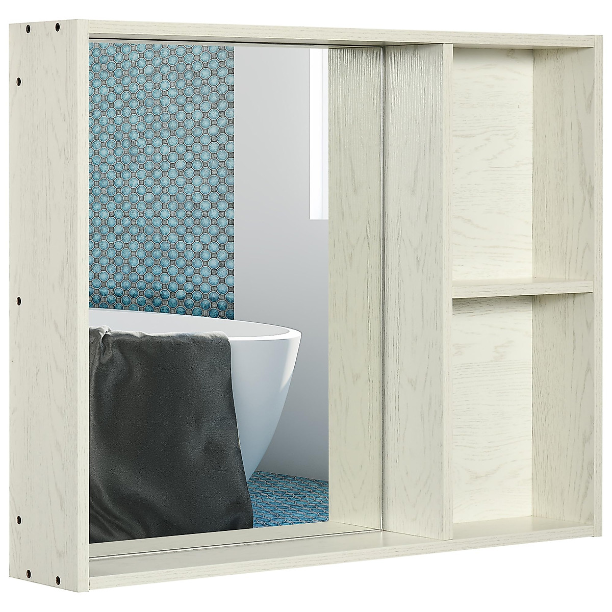 kleankin 31.5" x 25.5" Bathroom Medicine Cabinet with Mirror, Storage Shelf, Over Toilet Bathroom Cabinet Wall Mounted for Living Room and Laundry Room, White