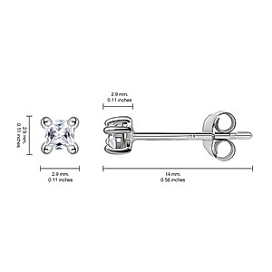 Tiny Small Stud Earrings Set Sterling Silver Princess-Cut Square Tiny Cubic Zirconia 2mm CZ Earring for WoMen Men, Set of 3 Pairs for Multiple Piercings