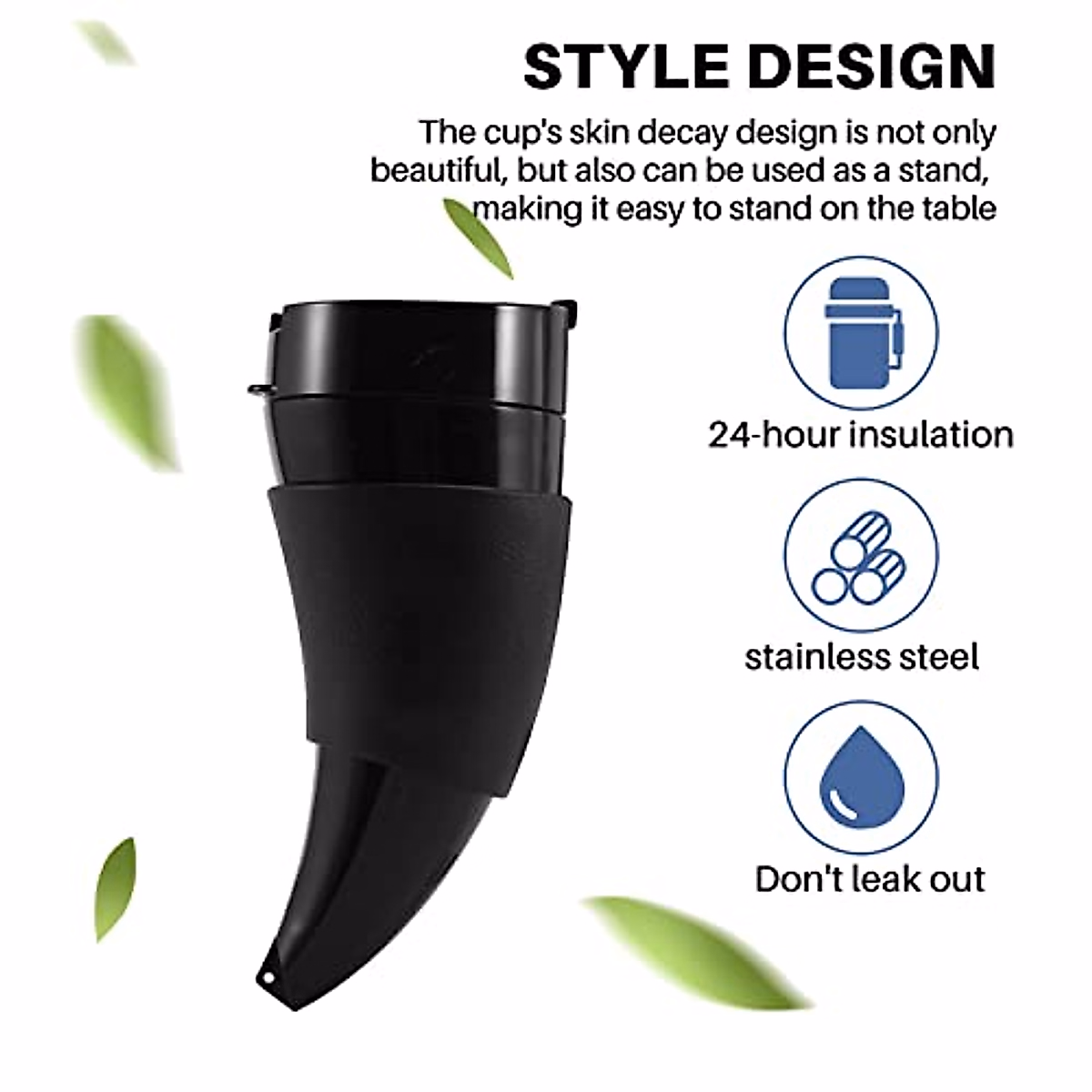 Exogio Goat Horns Coffee Mug 230ML Stainless Steel Vacuum Cup Flask Tea Cups Travel Couple Water Bottle with Rope-Black