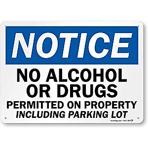 SmartSign-U9-2075-NA "Notice - No Alcohol or Drugs Permitted on Property Including Parking Lot" Sign | 10" x 14" Aluminum