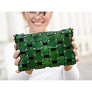 Time Resistance Leather Clutch Purse Women's Wrist Bag Shoulder Bag Handbag Green
