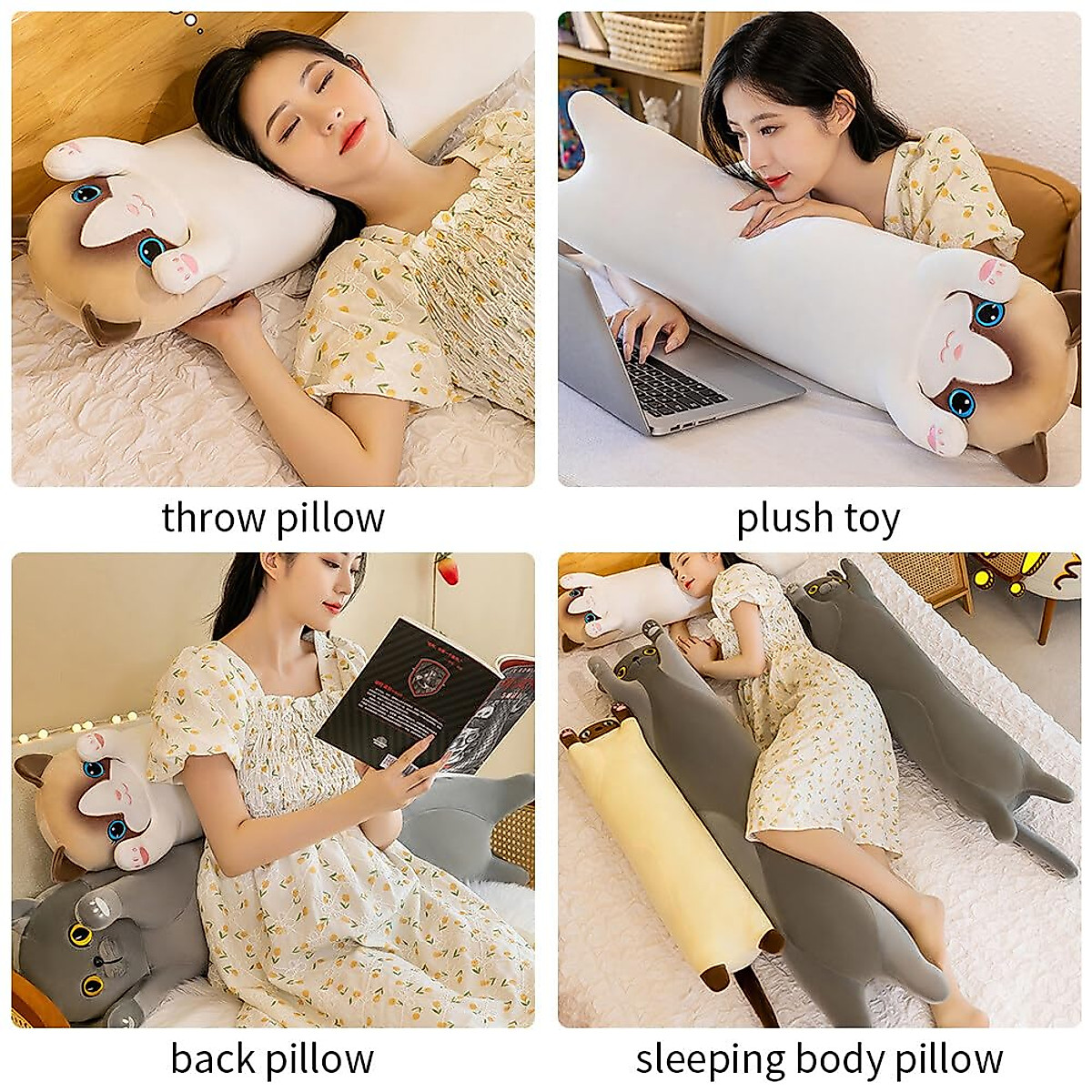 chilsoby Long Cat Plush Body Pillow, 43.3 inch Cartoon Stuffed Animals Cat Plushie, Soft Cat Plush Throw Pillow Cute Kitten Plush Doll Toy Gift for Kids Girls Girfriend