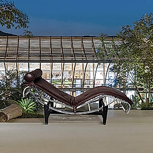 HOTYARD LC-4 Chaise Lounge, Genuine Leather Recliner (Dark Brown)