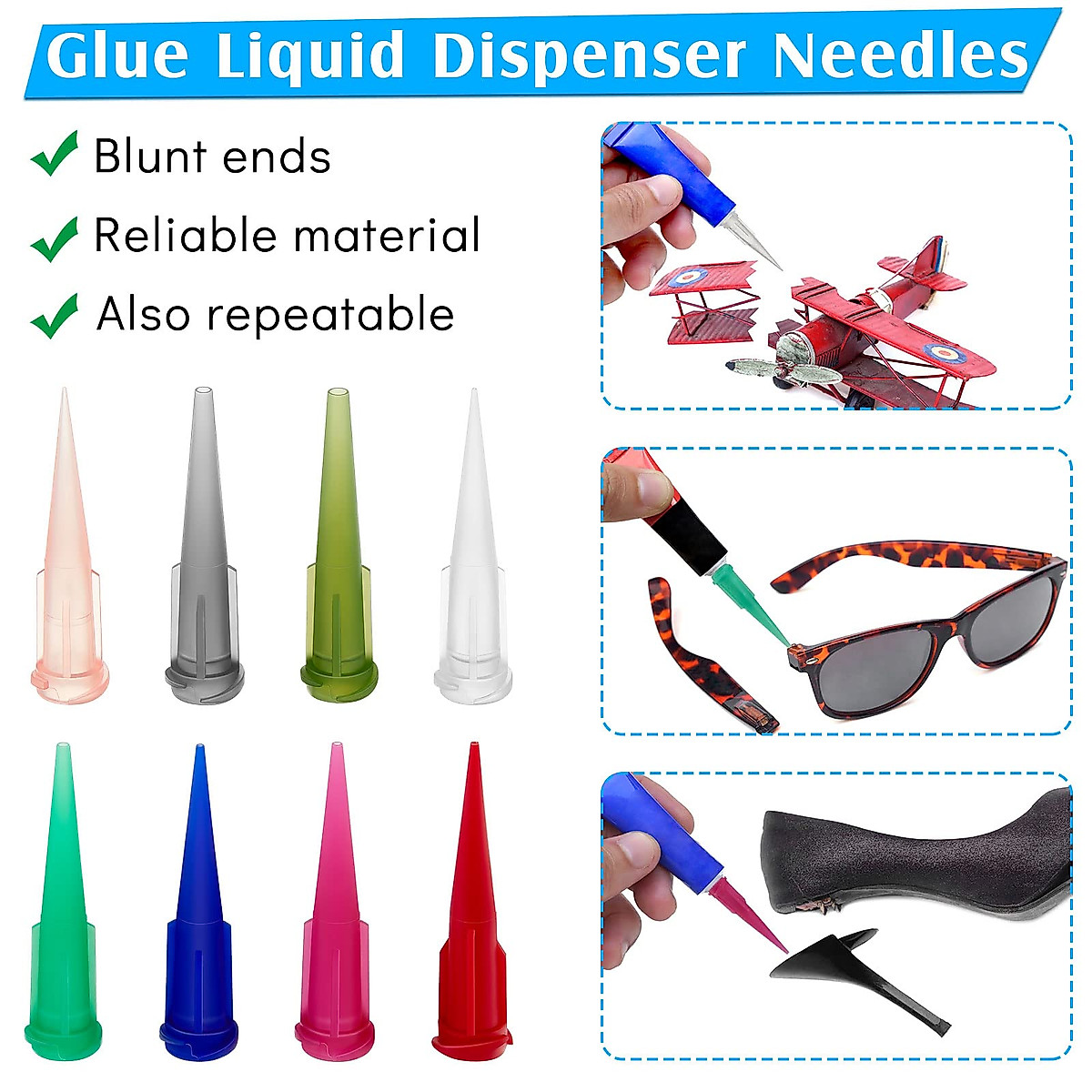 160 Pieces 8 Size Plastic Tapered Pinhead Blunt Syringe Tips Adhesive Dispensing Tip Plastic Glue Tips for Oil or Glue Applicator