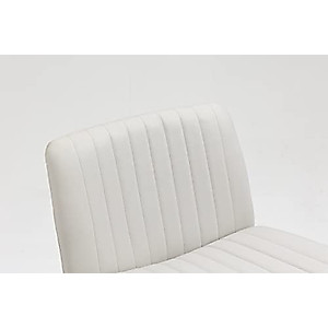 pouseayar Desk Chair No Wheels, Armless Morden Style Office Chair Adjustable Handle with PU Leather and Soft Backrest for Home, Living Room, Office, Reading Room - White