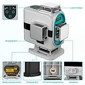 4D 16 Lines Self-Leveling Laser Level, DECTEAM 197Ft Green 4 x 360 Cross Line Tiling Floor Laser Levels, with 2 Li-ion Batteries, Type-C Charging Port, IP54, 360° Magnetic Bracket - DS04CG