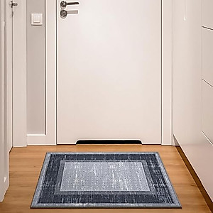 Ottomanson Ottohome Non-Slip Rubberback Bordered Design 2x3 Indoor Area Rug/Entryway Mat, 2'3" x 3', Gray/Navy