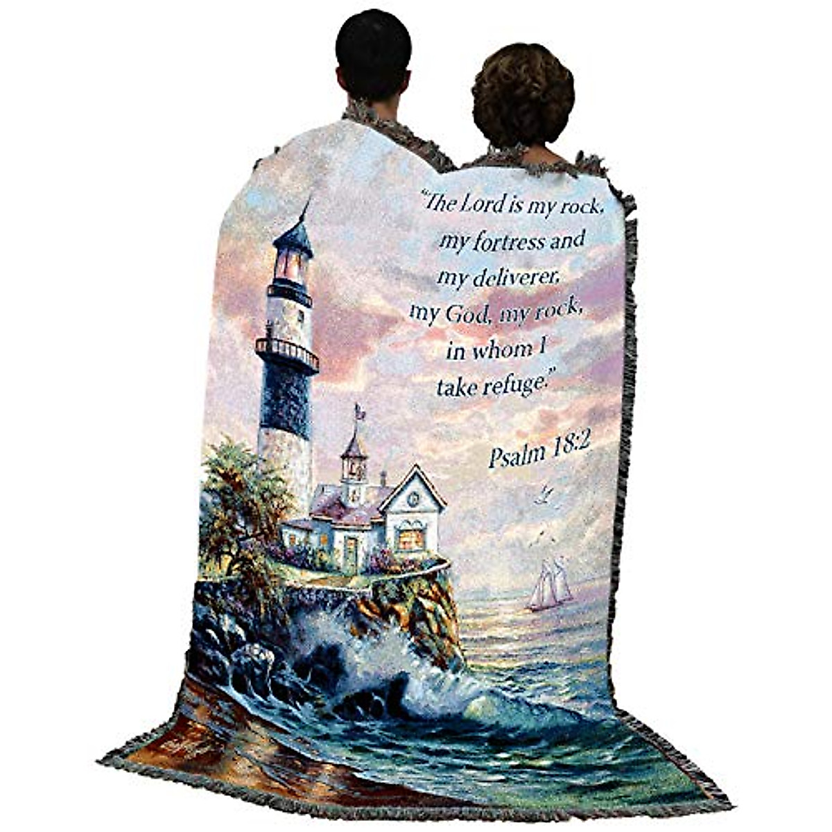 Pure Country Weavers Lighthouse Blanket by Carl Valente - The Lord is My Rock and My Fortress - Scriptures -Psalm 18:2 - Religious Gift Tapestry Throw Woven from Cotton - Made in The USA (72x54)