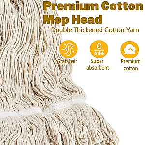 Yesland Commercial Mop with 2 Mop Heads, Industrial Cotton Mop with 61inch Long Handle, Heavy Duty Looped-End String Wet Mops for Cleaning Office Garage Hardwood Warehouse Factory Mall Deck