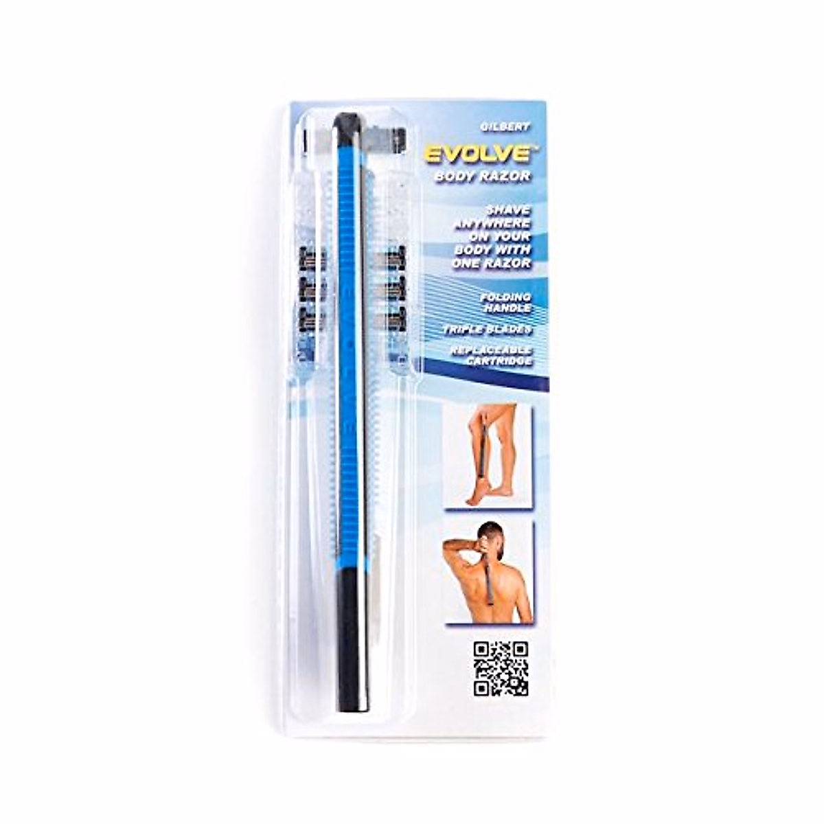 EVOLVE Body Razor Back Shaver Leg Shaver Face Shaver Long Sturdy Folding Handle - 4 Cartridges Included - Shave Wet or Dry - Better Control - Safety Razor Won't Cut Your Back Like Larger Blades