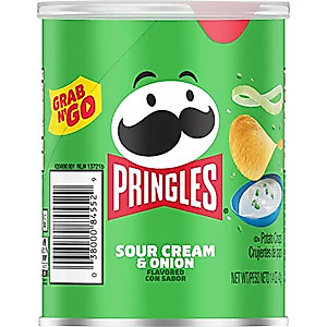 Pringles Potato Crisps Chips, Lunch Snacks, Office and Kids Snacks, Grab N' Go, Sour Cream and Onion (12 Cans)