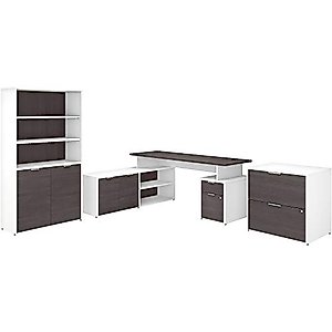 Bush Business Furniture Jamestown 72W L Shaped Desk with Lateral File Cabinet and 5 Shelf Bookcase