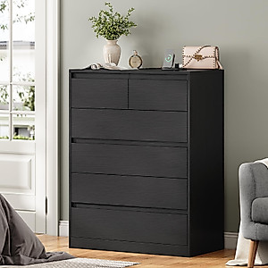 AOGLLATI Black Dresser for Bedroom, Modern Tall Dresser with 6 Drawers, Dressers & Chest of Drawers with Charging Station Handle Free,Wooden 6 Drawer Dresser for Bedroom Living Room,Black
