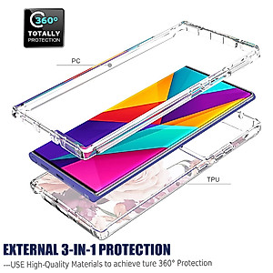 Bohefo Case for Galaxy Note 20 Ultra 5G SM-N986U Case with Tempered Glass Screen Protector,Full Body Cute Floral Shockproof Protective Phone Case Cover for Samsung Galaxy Note 20 Ultra (purple flower)