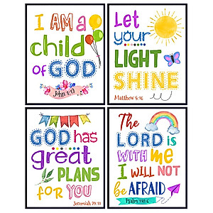 Bible Verse Wall Art - Scripture Wall Art - Christian Wall Art for Kids, Boys, Girls Bedroom - Religious Gifts for Kids - Aesthetic Wall Collage Kit - God Wall Decor - Positive Inspirational Quotes