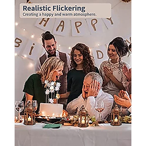 SHYMERY Mini Lantern with Flickering LED Candles,Battery Included,Decorative Hanging Lantern,Christmas Decorative Lantern,Indoor Candle Lantern,Battery Lantern Indoor Use(Set of 8 Copper Brushed)