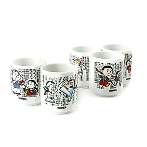 Korean Soju Shot Glass Set, 5 Piece Ceramic Pottery Cup for Soju Alcohol Liquor w/Korea Traditional folk game shot glasses, Illustration Paintings Gift Party Decoration Shot Glasses