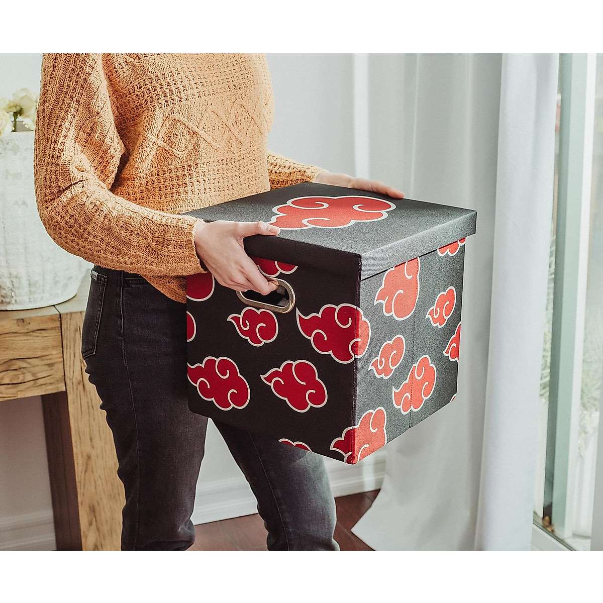 Naruto Shippuden Akatsuki 13-Inch Fabric Storage Bin With Handles and Lid | Cube Organizer For Cabinet, Closet
