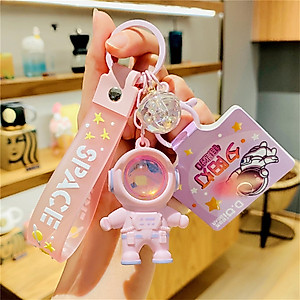Vlmazlm Pretty keychains Astronaut Kawaii Key Chain with Sunset Light, Astronaut Cute Keychains Pendant Car Keychains (pink)
