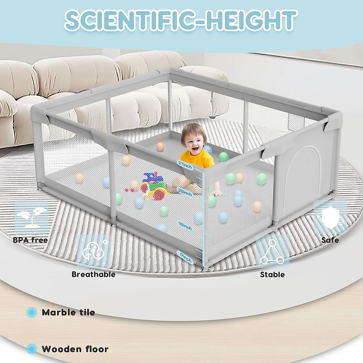 Besuhot Baby Playpen Baby Playard, Playpen for Babies and Toddlers with Gate, 50x50 Baby Fence, Sturdy Safety Playpen, Indoor & Outdoor Kids Activity Center