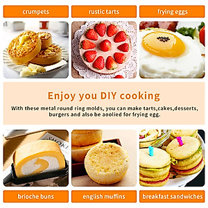 GATOOLER 6 Pieces 4 inch English Muffin Rings Stainless Steel Crumpet Rings Double Rolled Tart Ring Round Muffin Pastry Mousse Cake Baking Rings Heat-Resistant Tart Molds