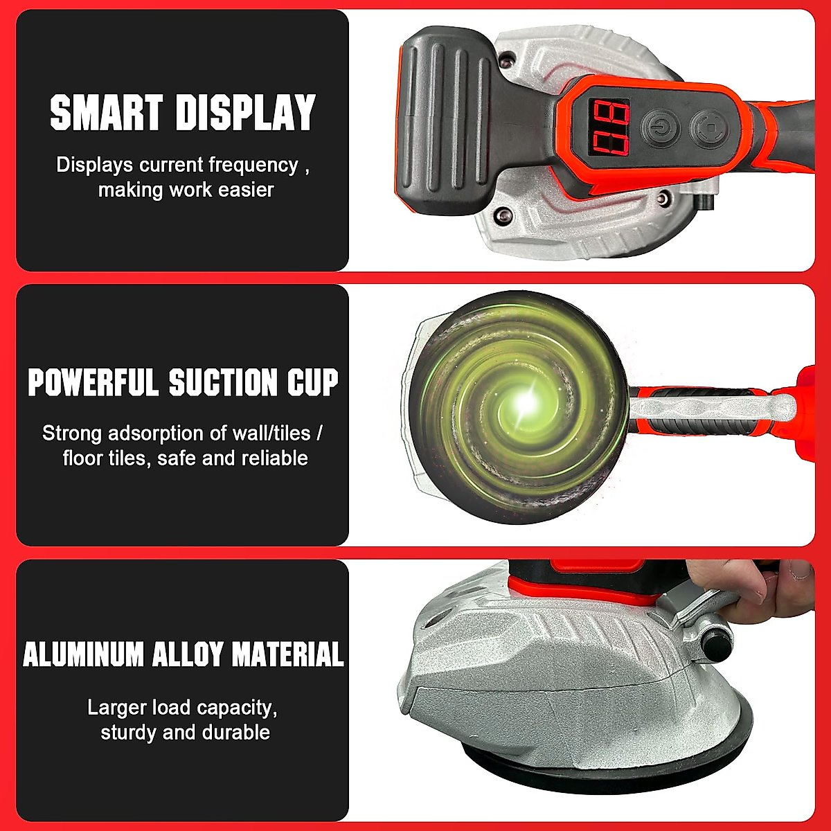 Cordless Tile Vibration Leveling Machine,for Milwaukee 18V Battery, Tile Vibrator Tool with 8 Adjustable Speed & Superior Suction & Digital Display