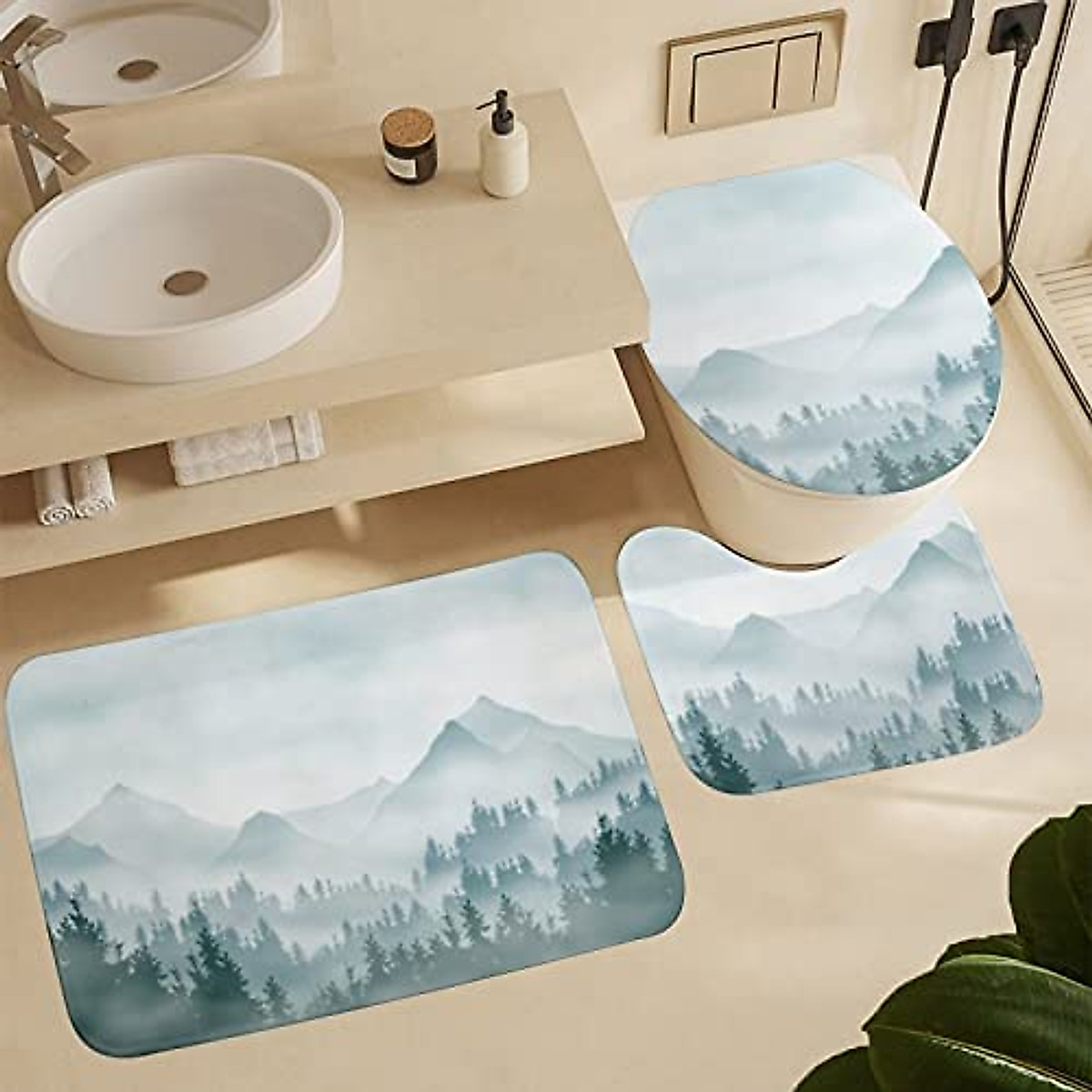 Roargy Bathroom Rugs Sets 3 Piece Bath Mat Forest Machine Wash Absorbent Soft Shower Tub Mat Toilet Non-Slip Home Decor Gifts for Boyfriend,20''×32''