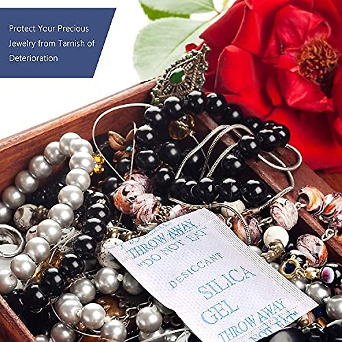 45 Pcs 5 Gram Silica Gel Packs, Transparent Desiccant, Desiccant Packets for Storage, Moisture Packs for Spices Jewelry Shoes Boxes Electronics Storage, Food Safe