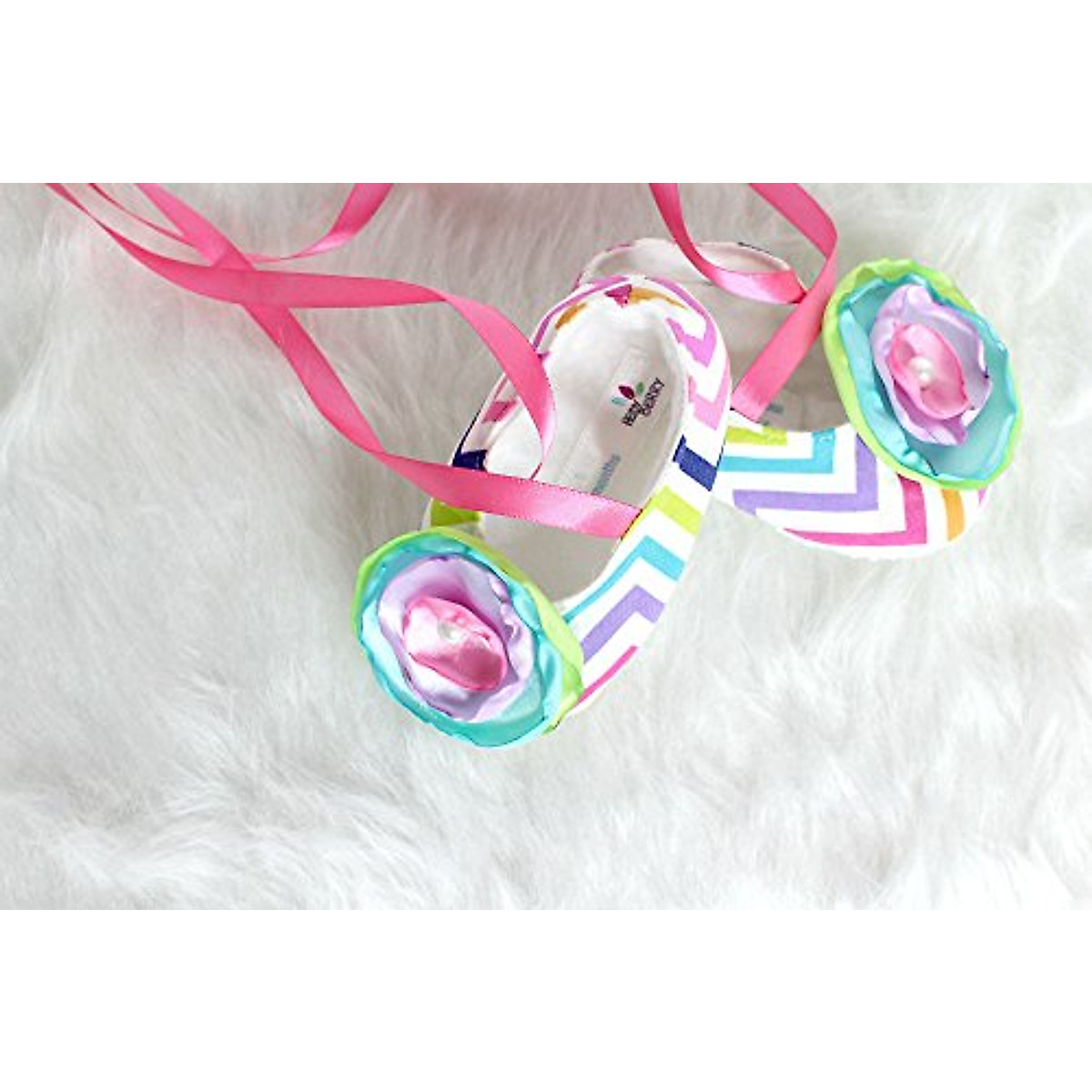 Heidy Berry Baby Girl Shoes Flower Booties Ballerina Rainbow Chevron (9-12 Months)