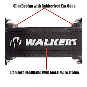 Walker's Razor Slim Passive Earmuff - Ultra Low-Profile Earcups - Black