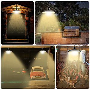 Lampelc Solar Shed Light with Remote Control, 400LM Solar Powered Pendant Light with 2Pcs 9.84ft Cable, IP65 Waterproof Solar Lights Indoor Outdoor for Garage Patio Barn Chicken Coop