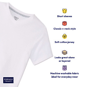 French Toast boys Short Sleeve V-neck Tee T Shirt, White, 10 US