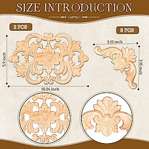 10 Pcs Wood Appliques Decorative Wood Appliques Onlays for Furniture Door Center Onlays Appliques DIY Wood Carved Decal Bed Door Wardrobe Furniture(Corner Edge Applique,8.66 x 5.51 x 0.31 Inches)