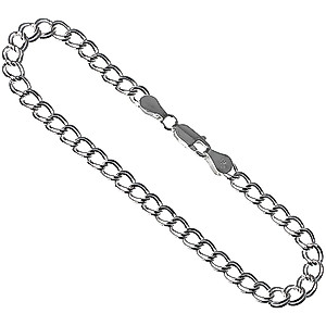 Sterling Silver Double Link Charm Bracelet 5.3 mm light weight Nickel Free Italy, 3/16 wide 7 inch